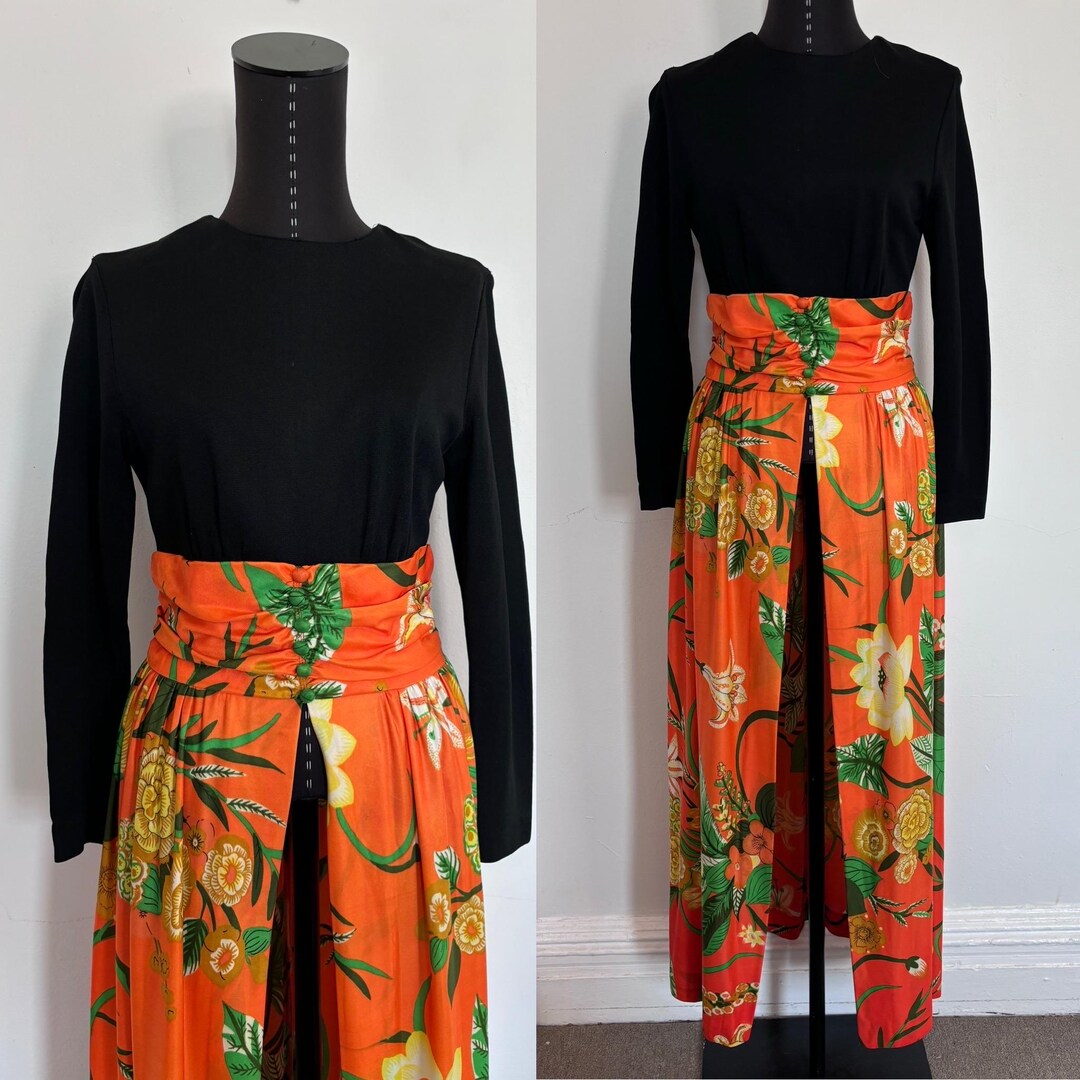 1960s Hostess Gown, Open Front Pants Combo 60s Hostess Dress, Orange ...