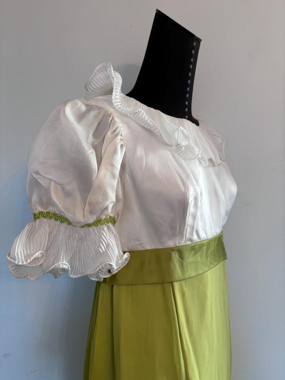 1960s Edwardian Style Dress, Puff Sleeves High Ruffle… - Gem