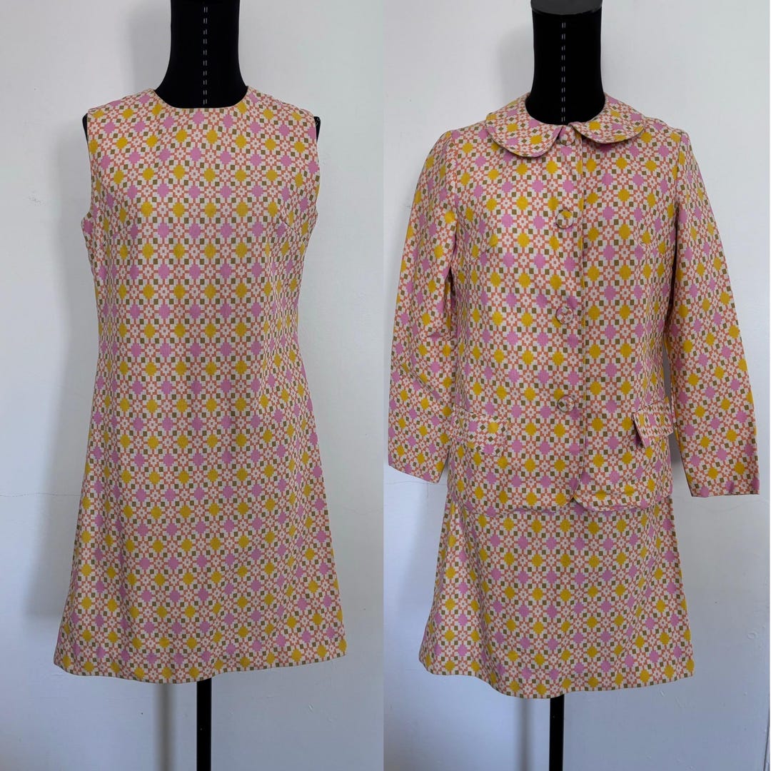 1960s Mod Geometric Dress and Jacket Set, Sears Junior Bazaar Vintage ...