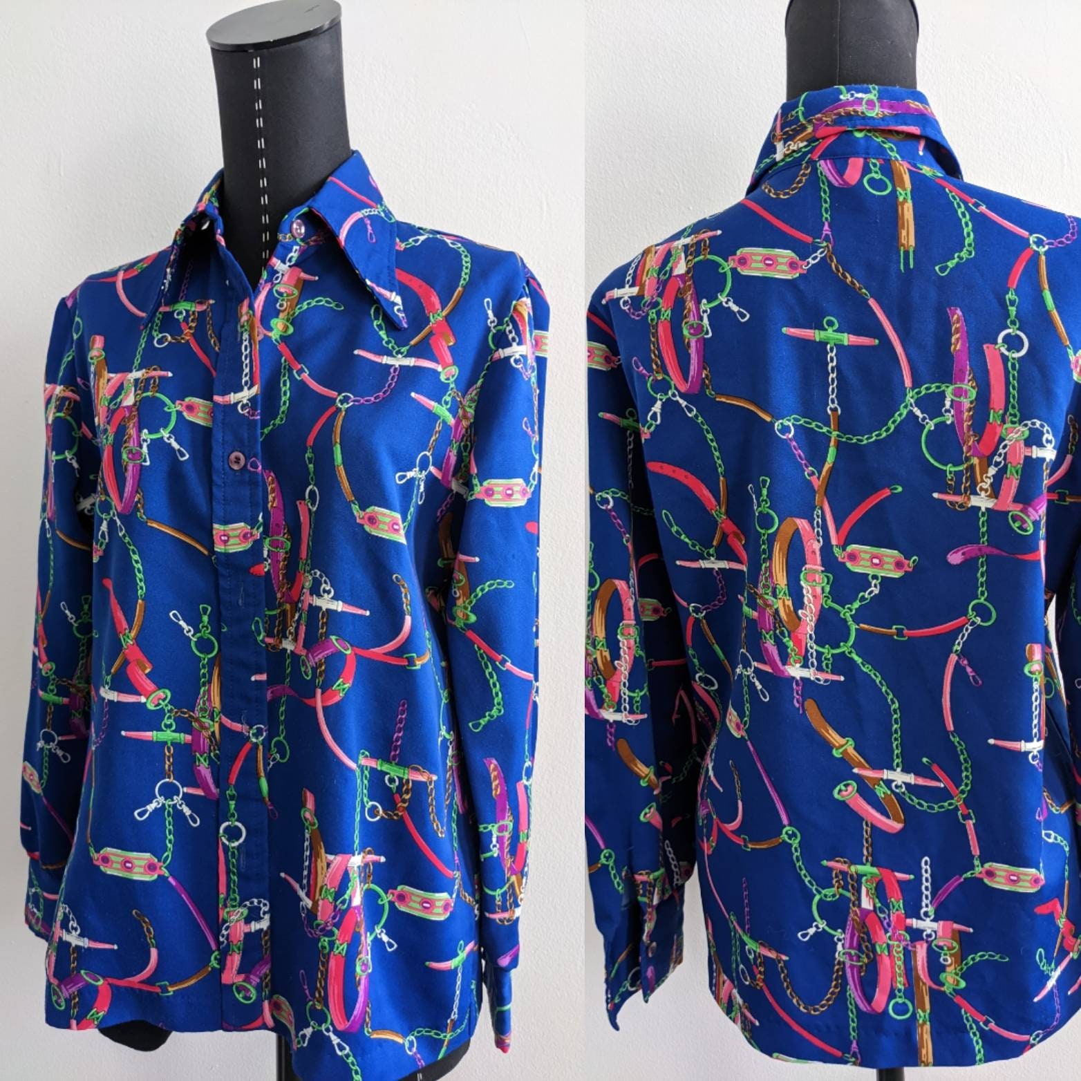 VTG 70's Pykettes Women's Graphic Print Retro Long Sleeve Disco Shirt ...