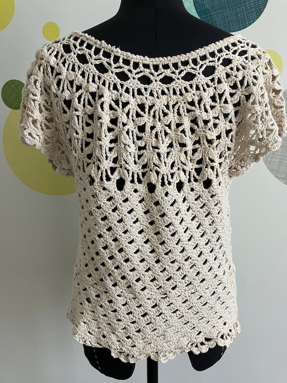 Vintage Crochet Top, Natural Thick Rope Style Crochet… - Gem