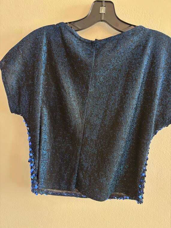 1980s Blue Sequin Short Vintage Top, 80s Crop Top Sty… - Gem