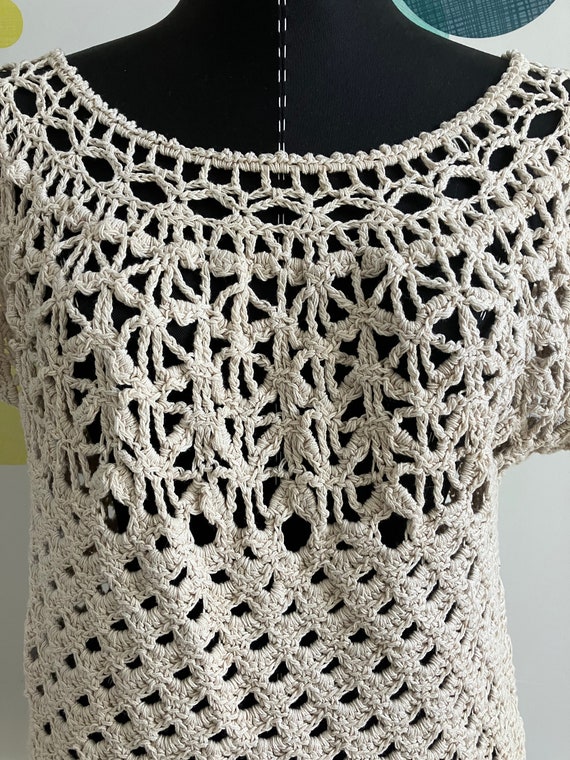 Vintage Crochet Top, Natural Thick Rope Style Crochet… - Gem