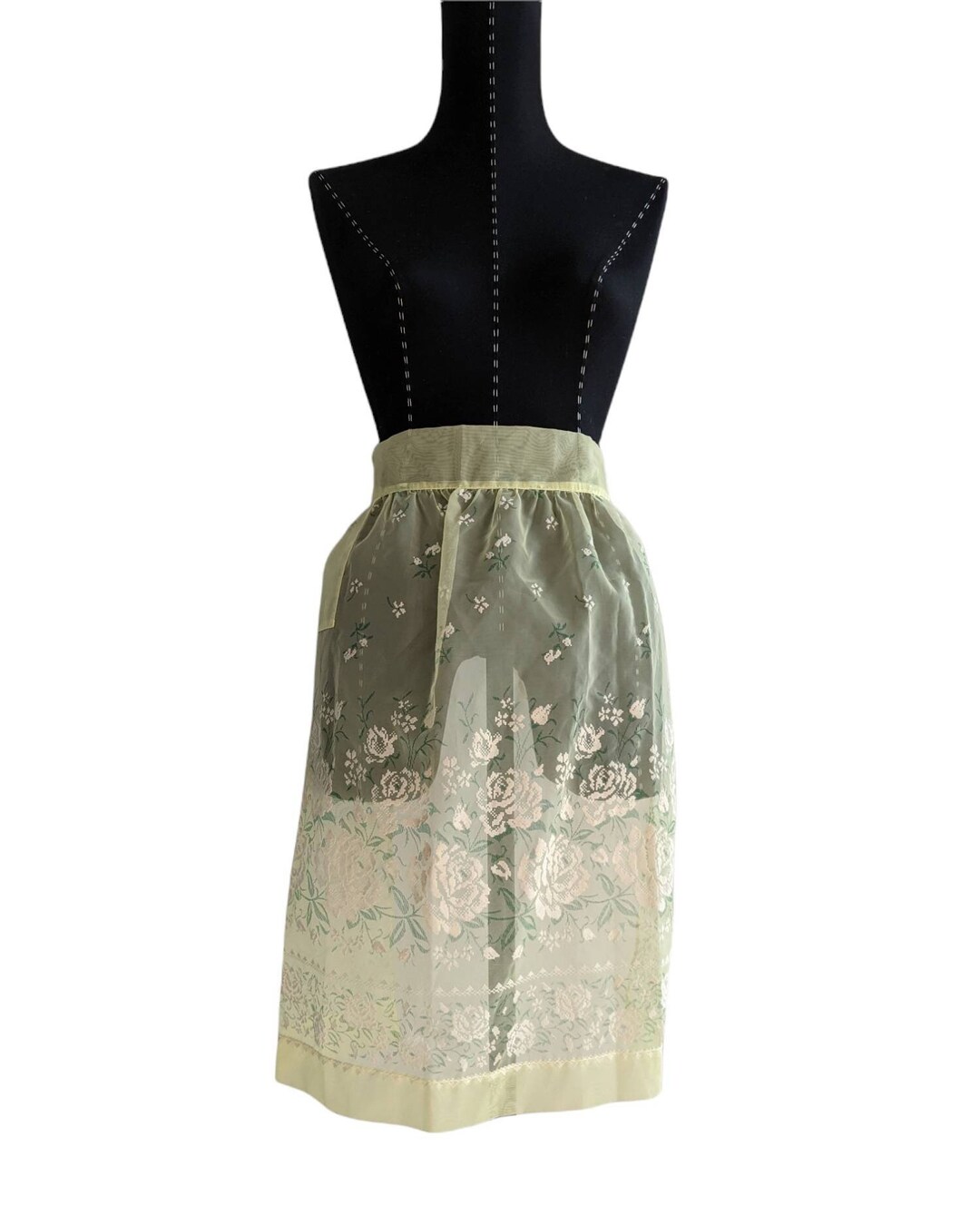 1970s Vintage Organza/nylon Apron, Yellow 70s Apron With White Flocked ...