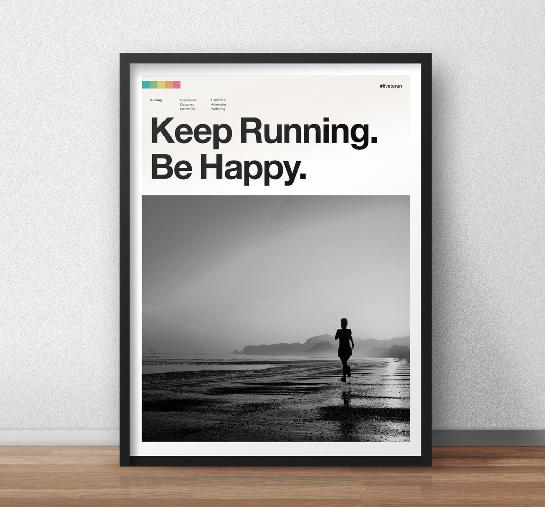 Keep Running Be Happy - Runner Art Print - Etsy