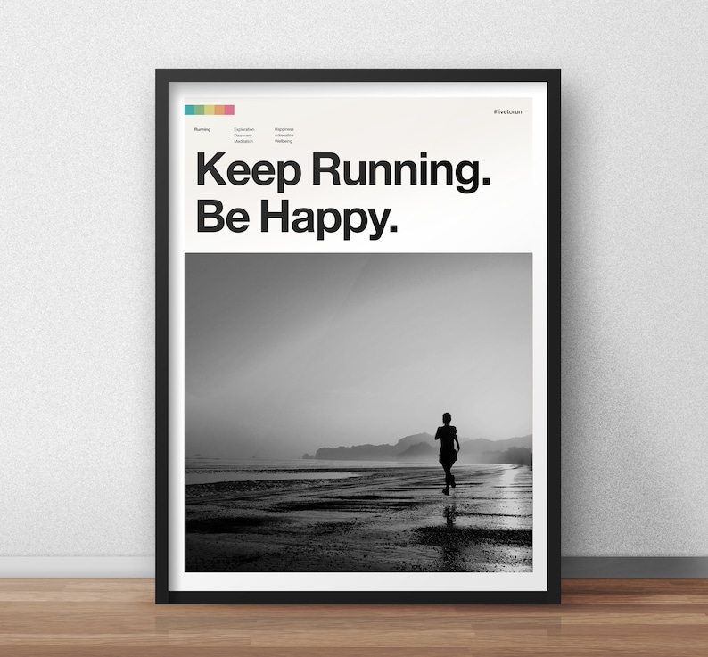 Keep Running Be Happy Runner Art Print | Etsy