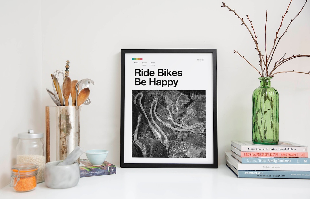 Road Cycling Art Print - Ride Bikes Be Happy - Etsy