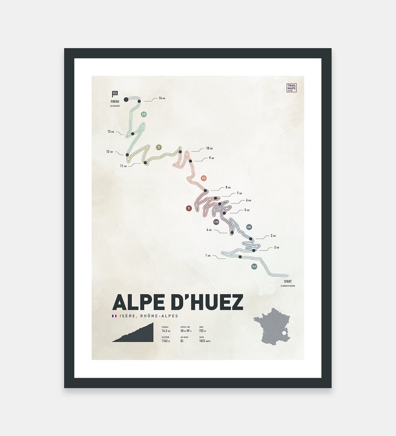 Alpe D'huez Infographic Art Print Pastel Road Cycling Climb - Etsy