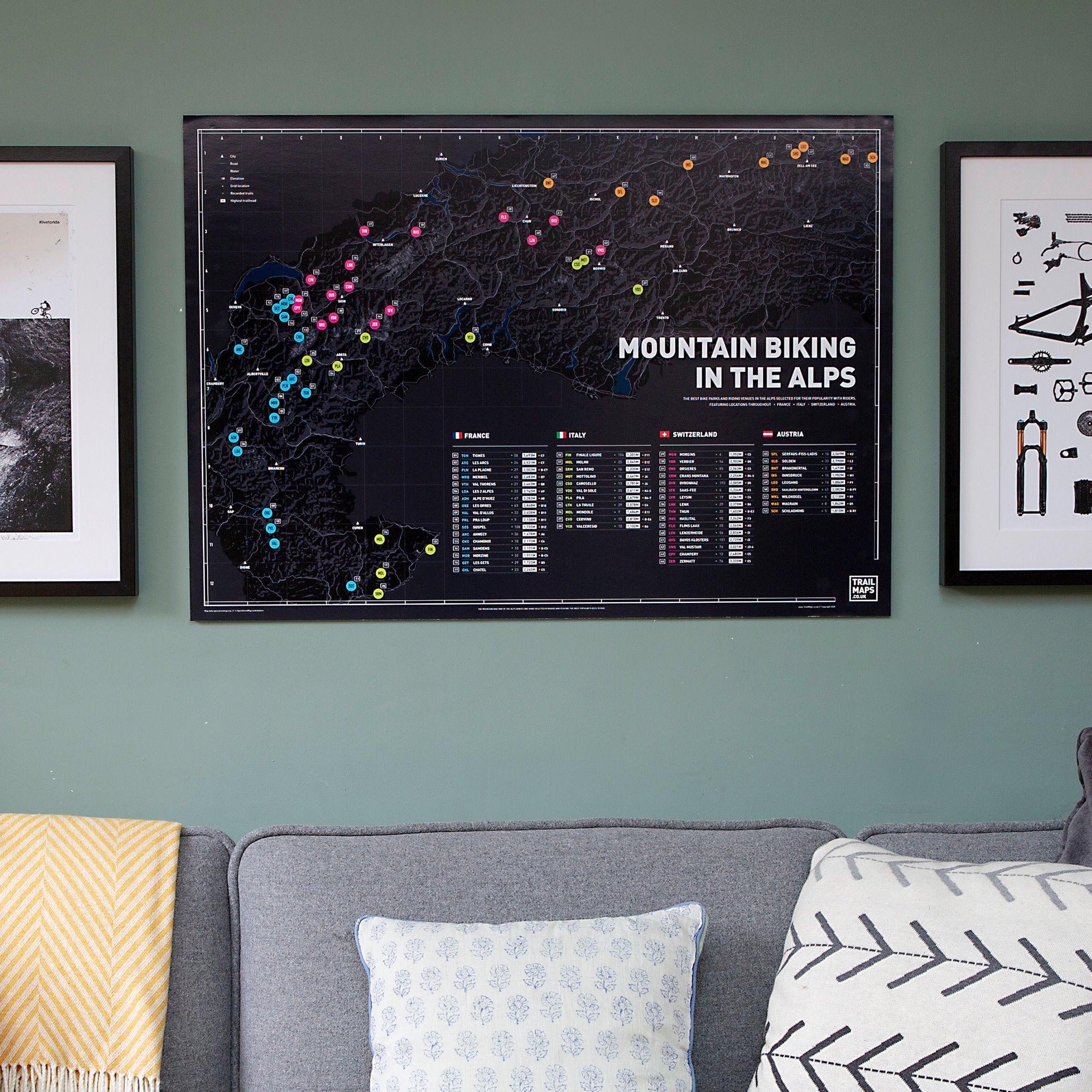 Mountain Bike Map of the Alps | Etsy