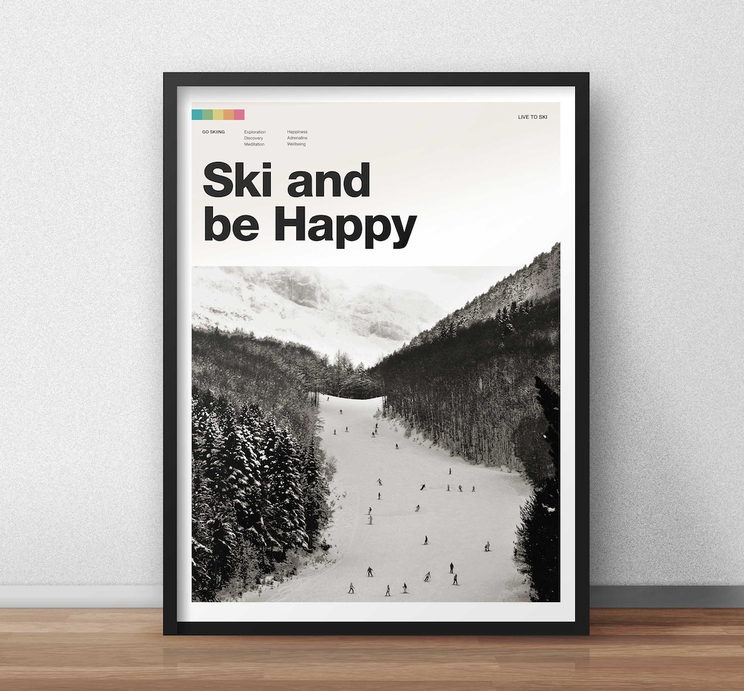 Ski and Be Happy - Skiing Art Print Poster for Skiers - Etsy