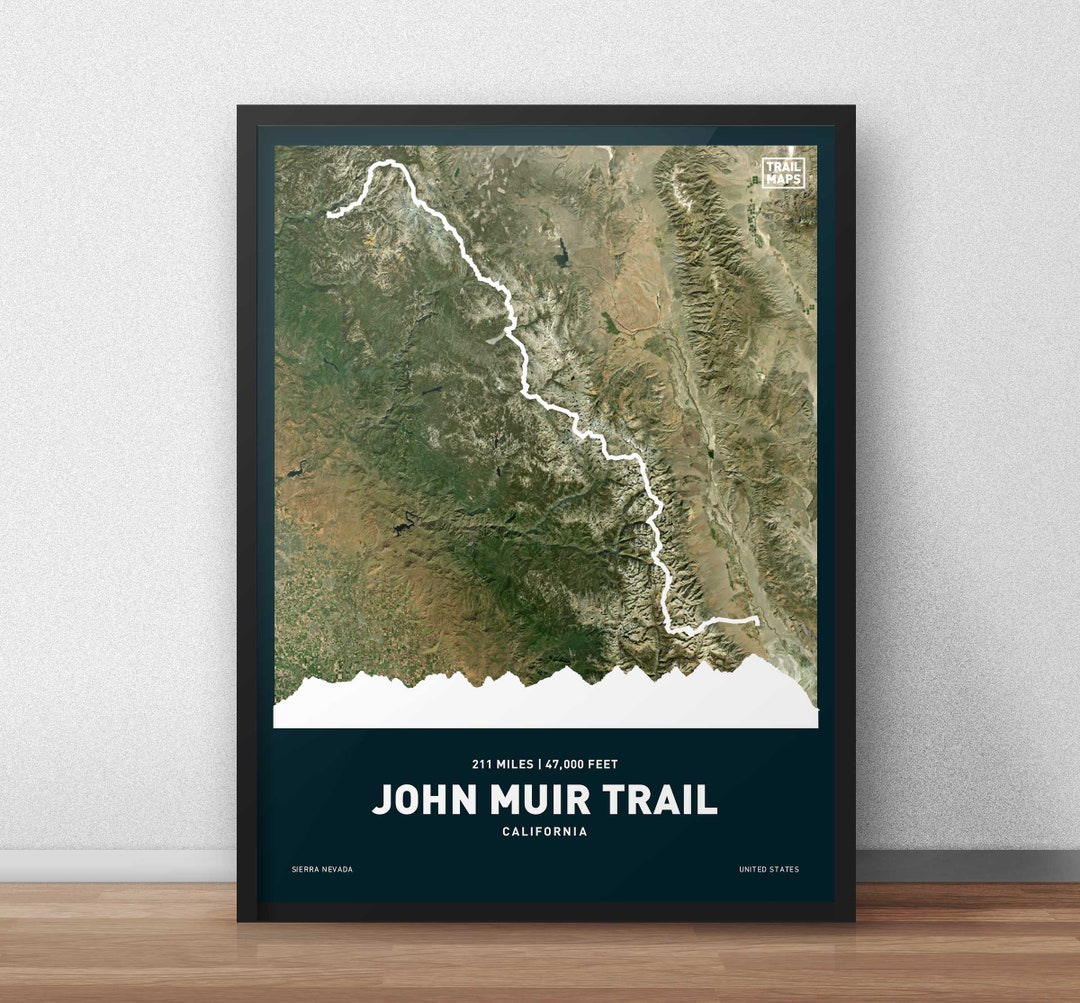 John Muir Trail Map Art Print Poster - California, Yosemite, Mount ...