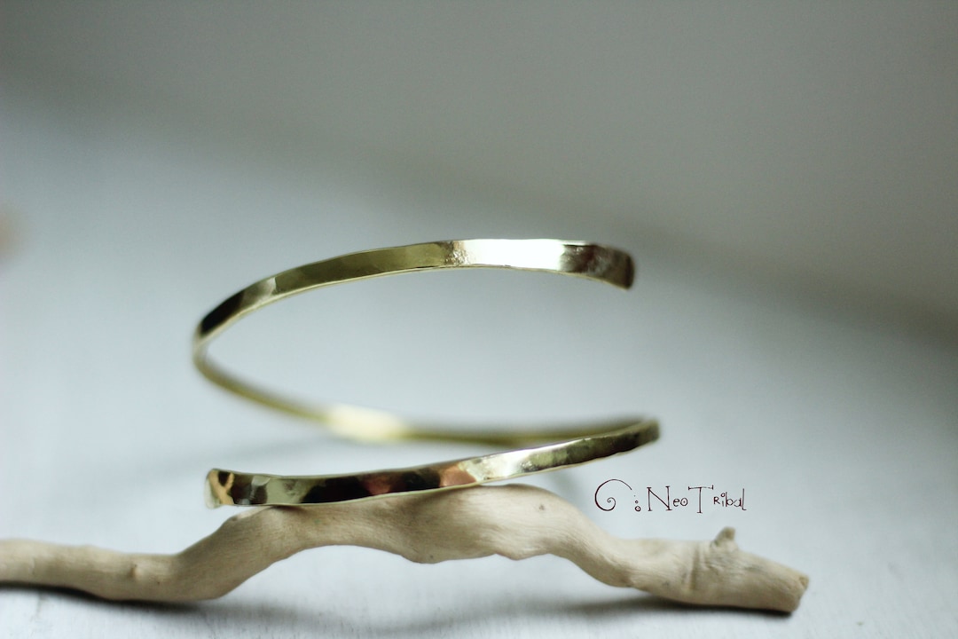 Gold Arm Cuff Brass Upper Arm Cuff Bracelet Handmade · Thin Hammered ...