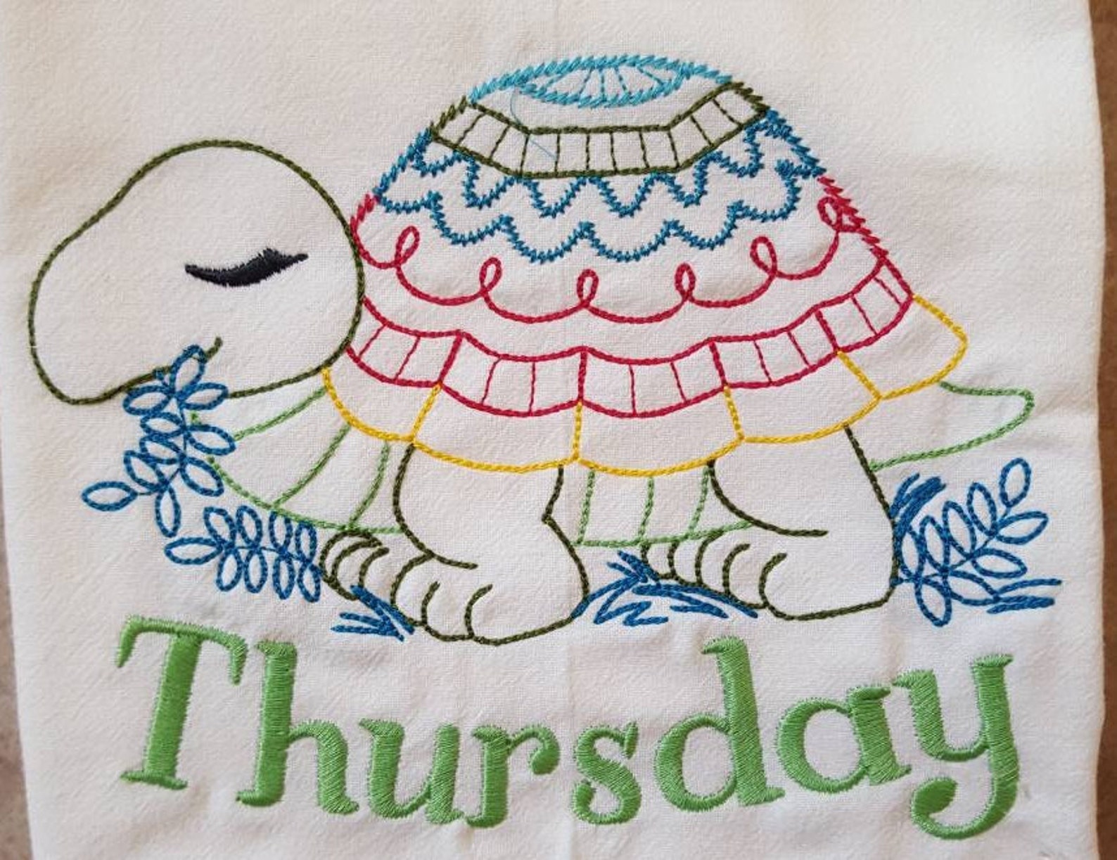 Turtle Days of the Week Machine Embroidered Flour Sack Dish Towels - Etsy