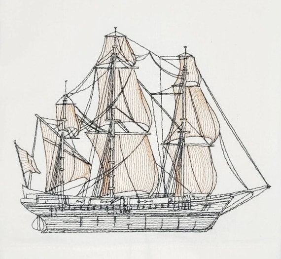 Clipper Ship Etching Machine Embroidered Flour Sack Dish Towel - Etsy
