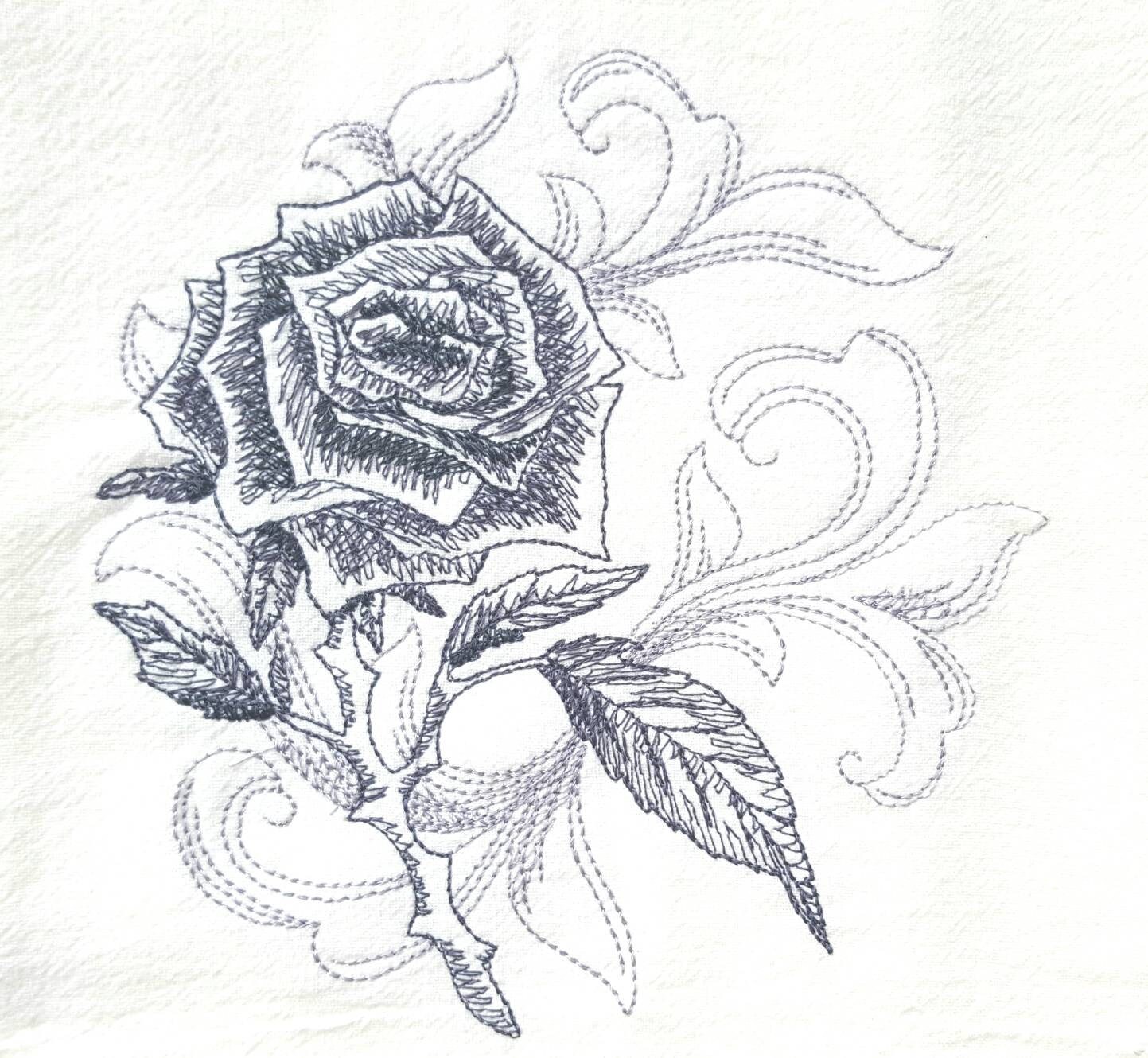 Rose With Baroque Background Embroidered Flour Sack Dish Towel - Etsy