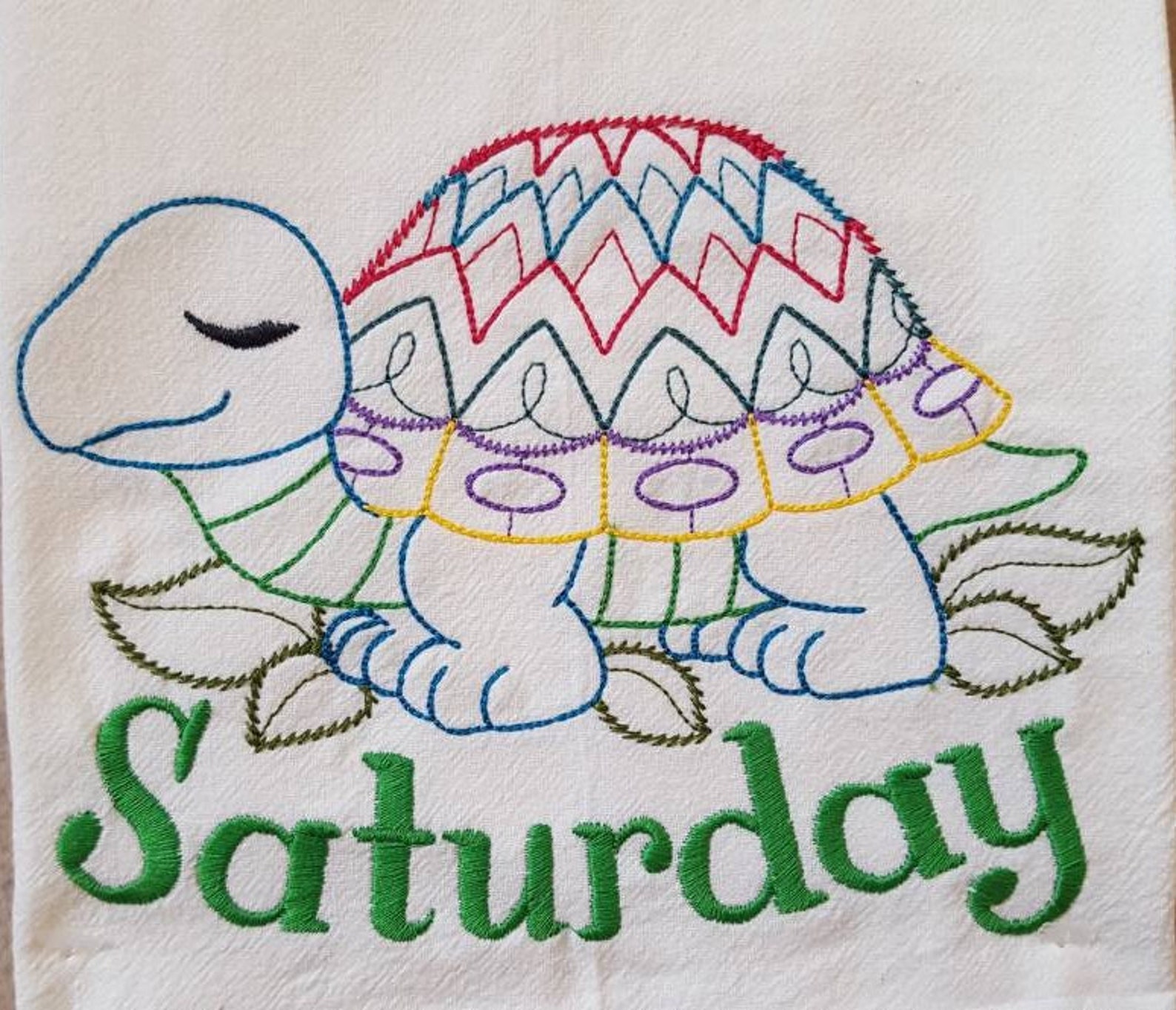Turtle Days of the Week Machine Embroidered Flour Sack Dish Towels - Etsy