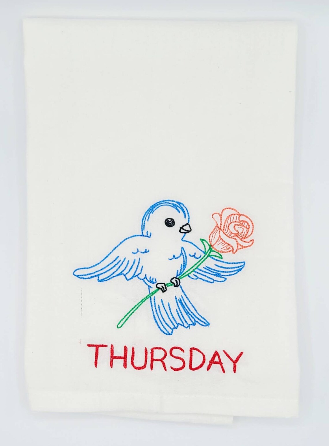 Blue Birds Days of the Week Machine Embroidered Flour Sack Dish Towels ...