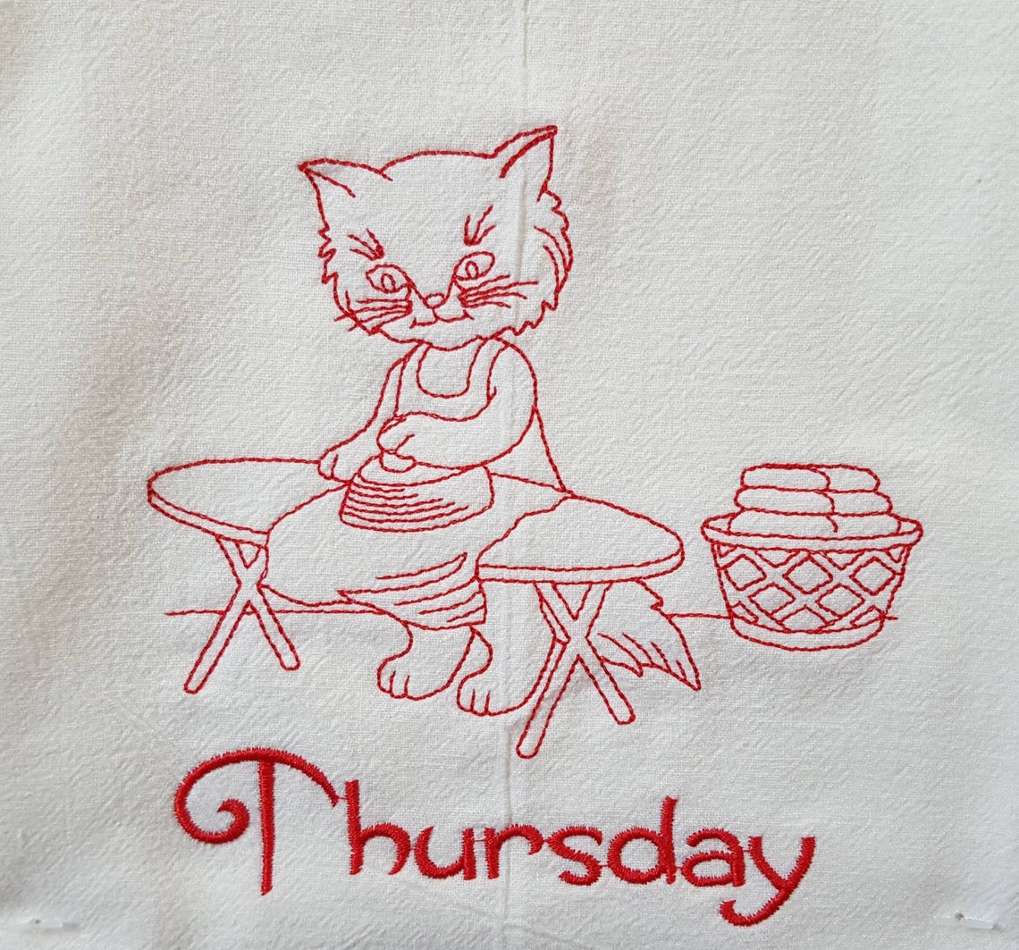 Colored Cats Days of the Week Machine Embroidered Flour Sack - Etsy