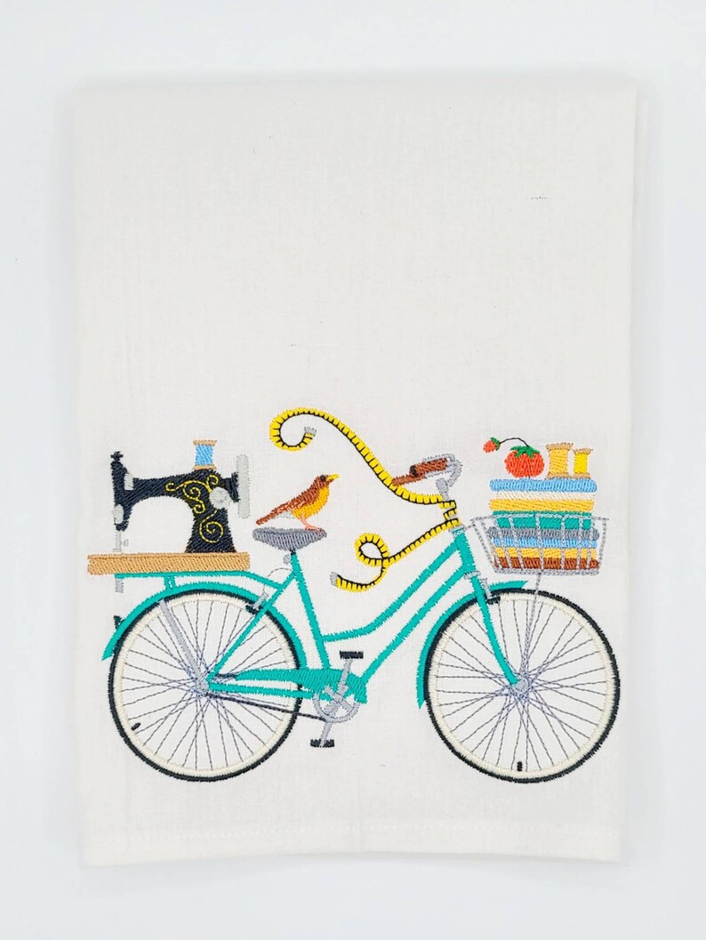 Crazy for Crafting Bicycle Machine Embroidered Flour Sack Dish - Etsy