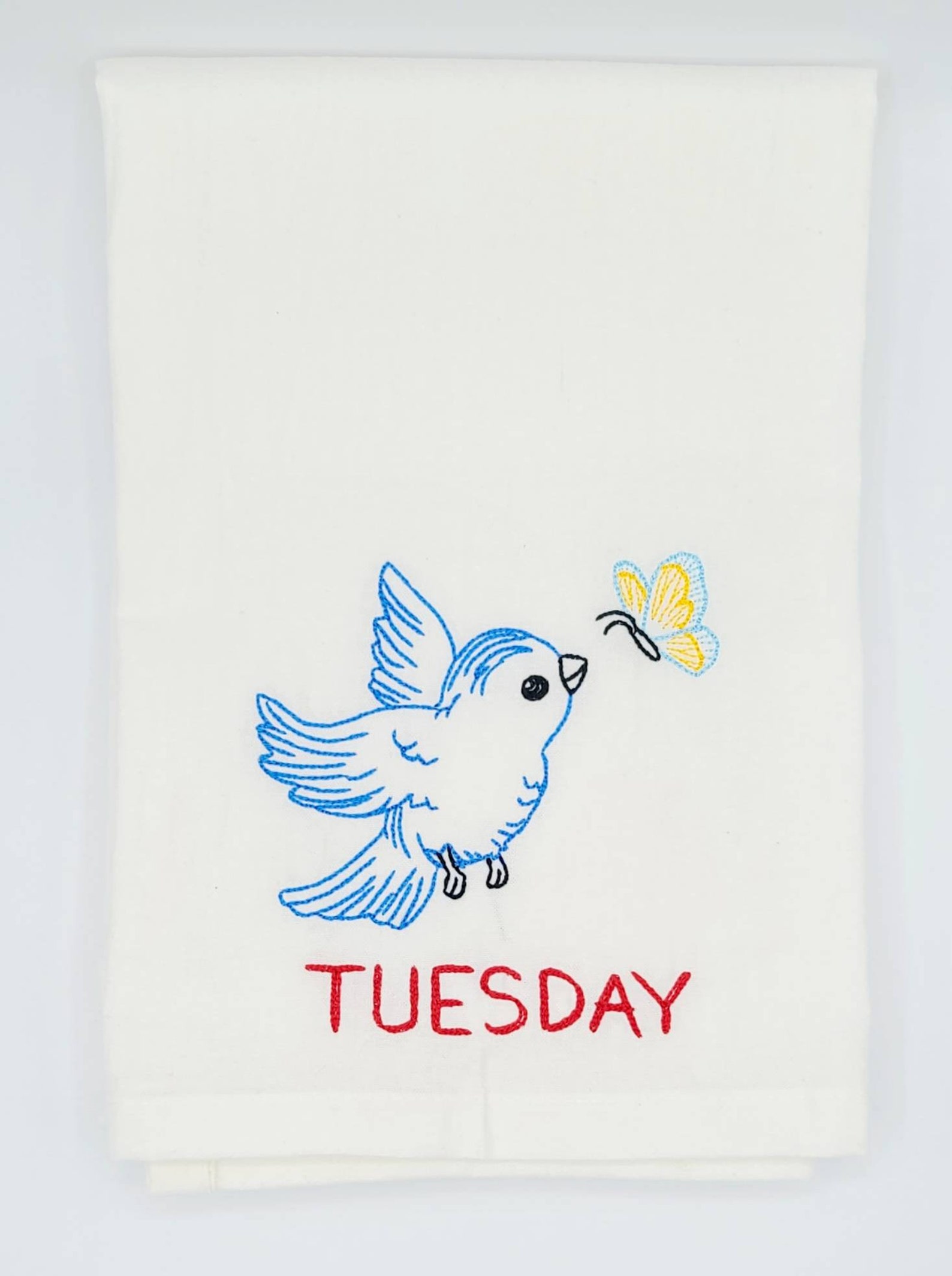 Blue Birds Days of the Week Machine Embroidered Flour Sack Dish Towels ...