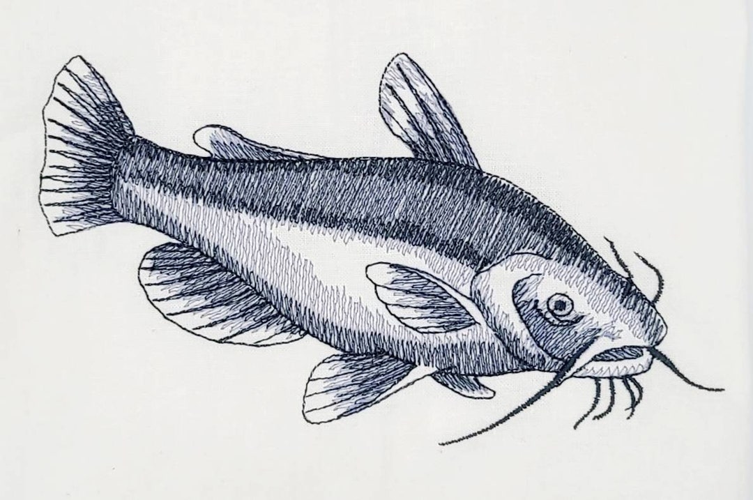 Yellow Bullhead Sketch Machine Embroidered Flour Sack Dish Towel - Etsy