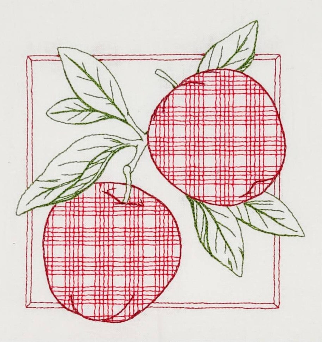 Retro Gingham Fruit-apples Machine Embroidered Flour Sack Dish Towel - Etsy