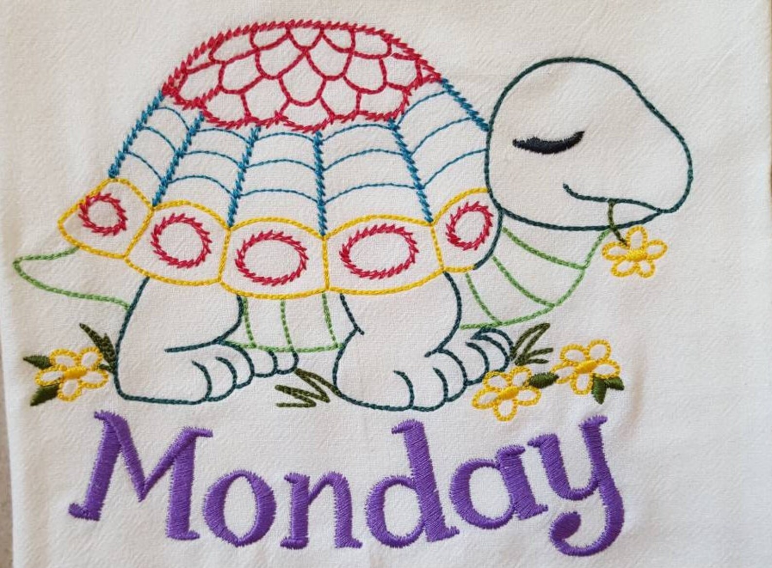 Turtle Days of the Week Machine Embroidered Flour Sack Dish Towels - Etsy