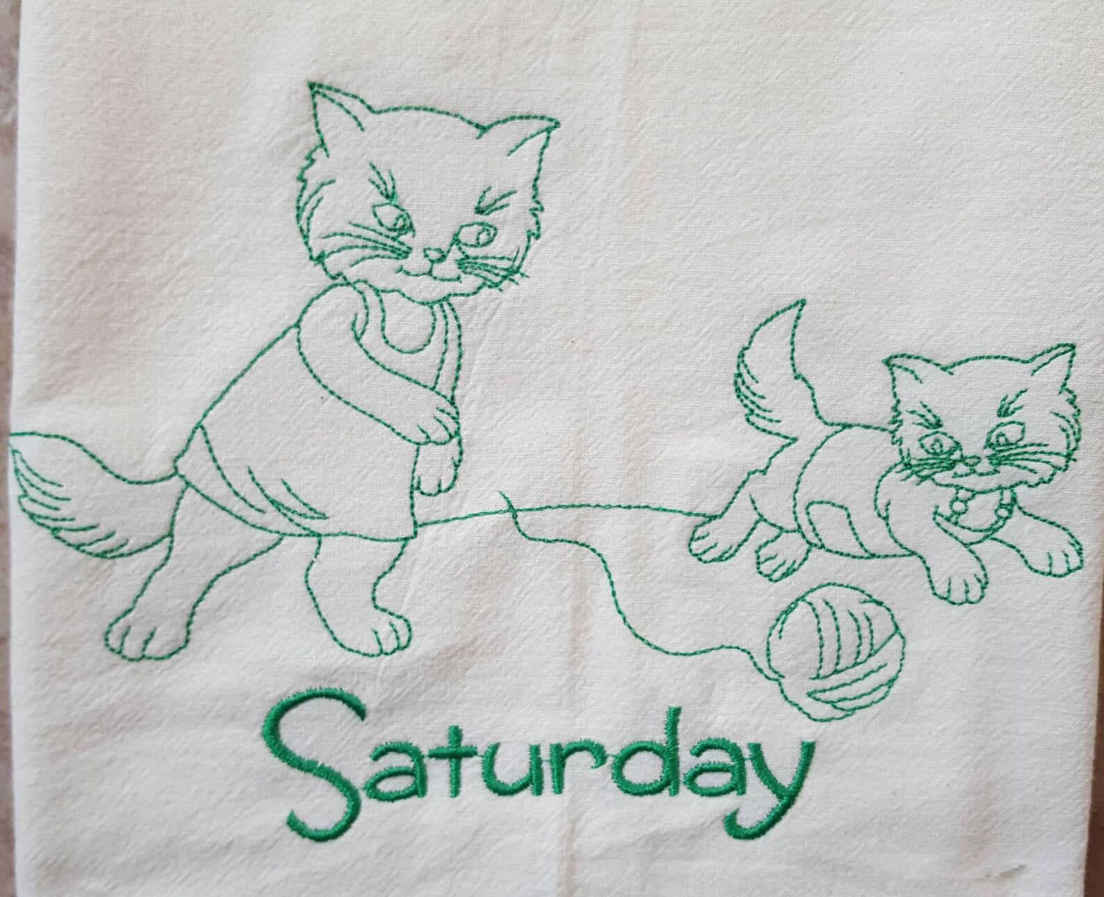 Colored Cats Days of the Week Machine Embroidered Flour Sack Dish ...