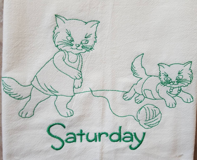 Colored Cats Days of the Week Machine Embroidered Flour Sack - Etsy
