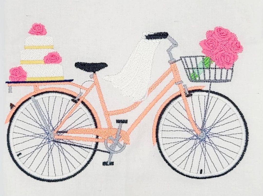 Here Comes the Bride Bicycle Machine Embroidered Flour Sack Dish Towel ...