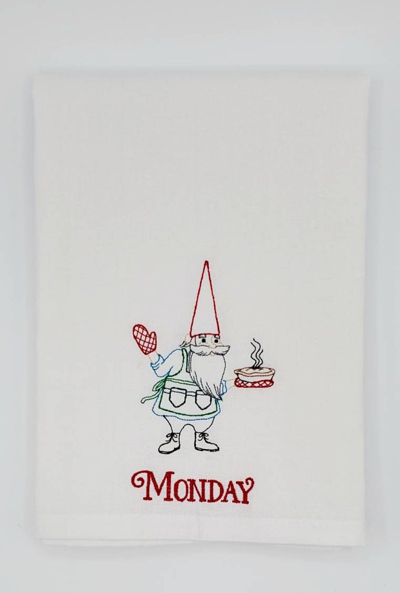 Summer Gnome Days of the Week Machine Embroidered Flour Sack Dish ...