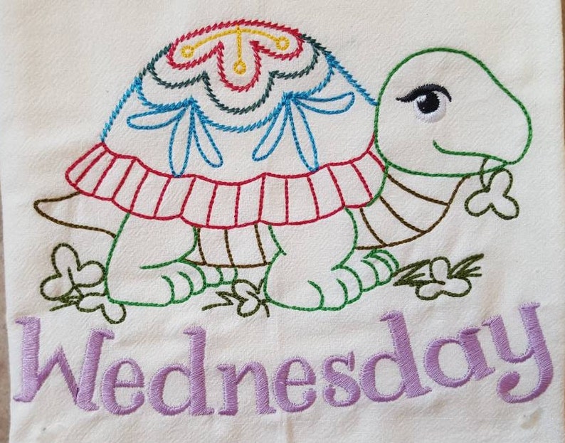 Turtle Days of the Week Machine Embroidered Flour Sack Dish Towels - Etsy