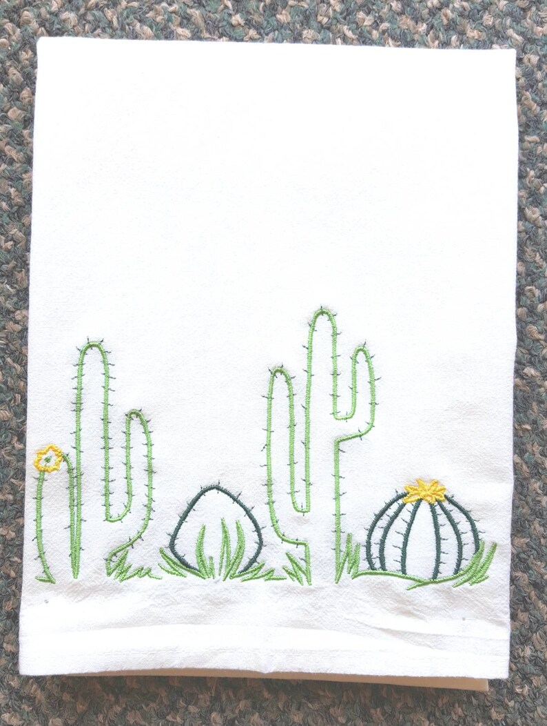 Blooming Cactus Embroidered Flour Sack Dish Towel - Etsy