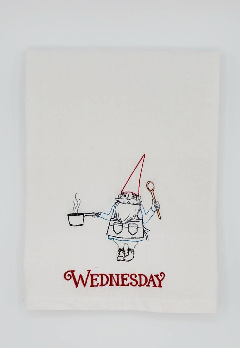 Summer Gnome Days of the Week Machine Embroidered Flour Sack Dish ...