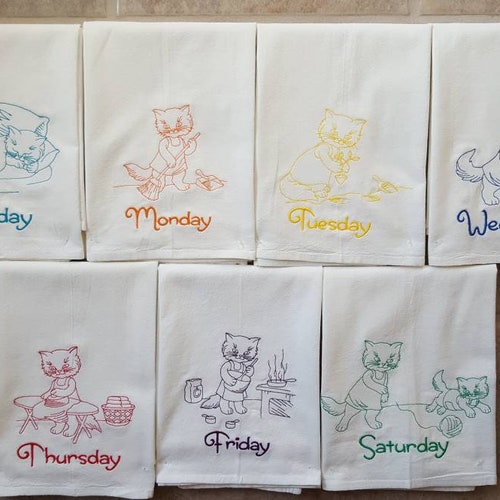 Black Cats Days of the Week Machine Embroidered Flour Sack - Etsy