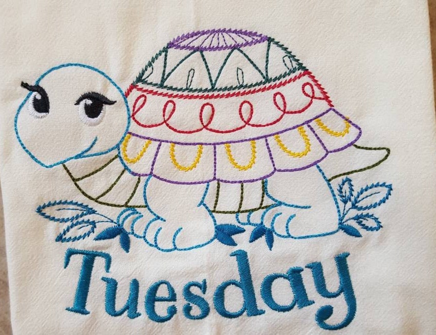 Turtle Days of the Week Machine Embroidered Flour Sack Dish Towels - Etsy