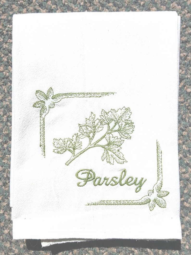 Parsley Herb Machine Embroidered Flour Sack Dish Towel - Etsy