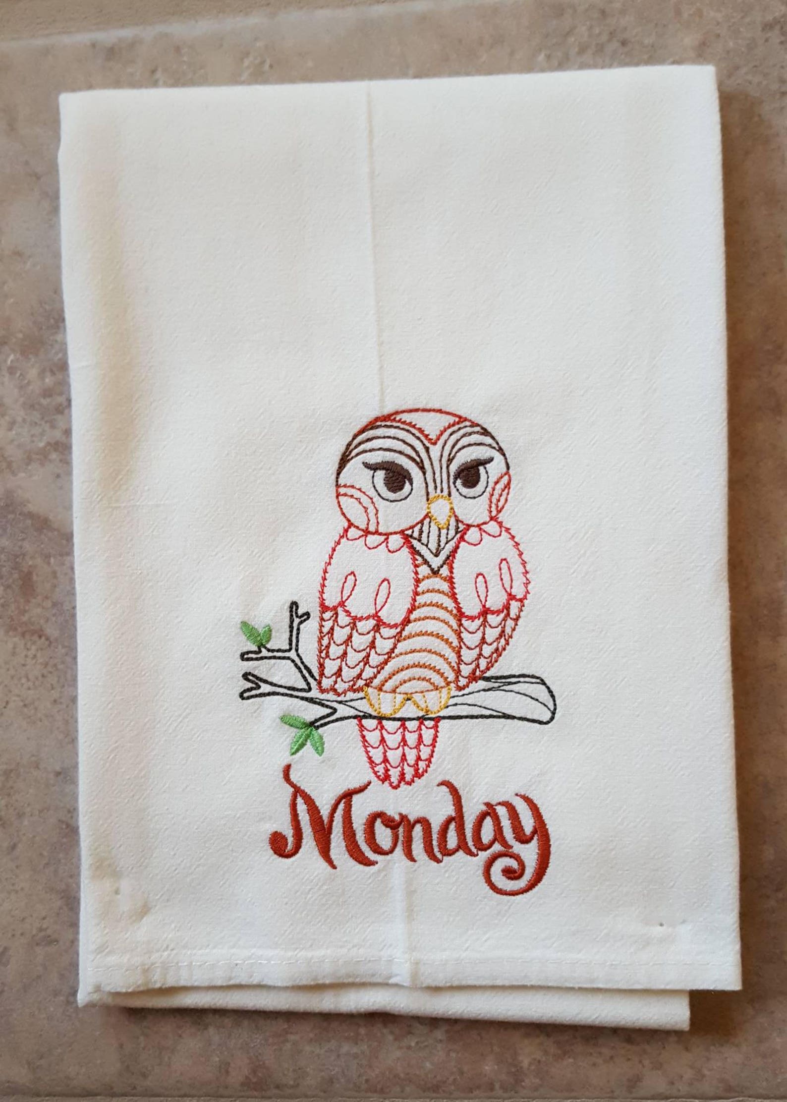 Owls Days of the Week Machine Embroidered Flour Sack Dish Towels - Etsy