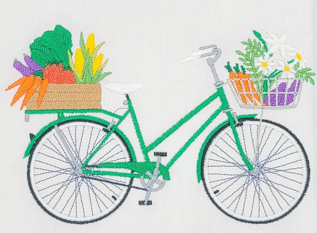 Fresh Vegetable Bicycle Machine Embroidered Flour Sack Dish Towel - Etsy