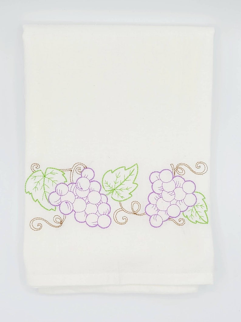 Grape Vine Border Machine Embroidered Flour Sack Dish Towel - Etsy