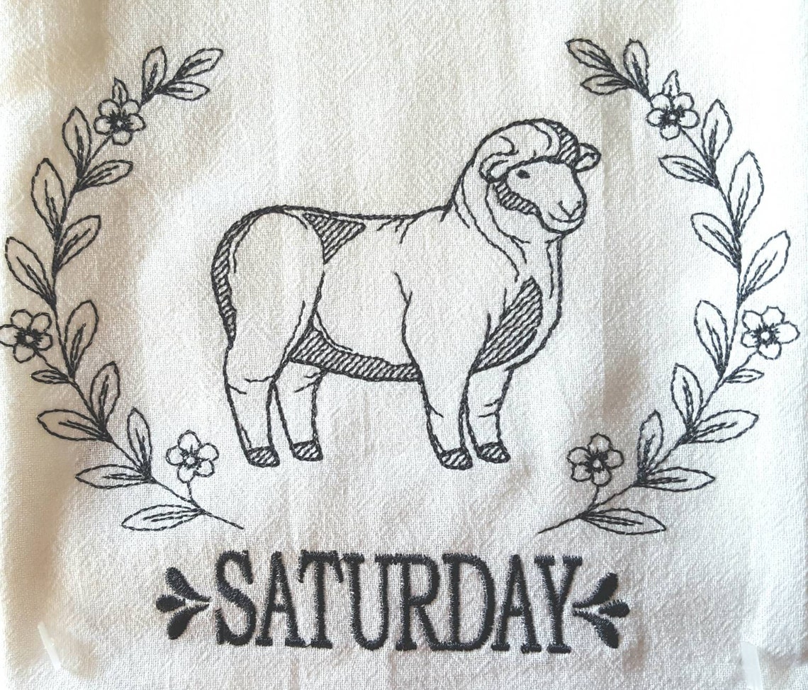 Farmhouse Animals Days of the Week Embroidered Flour Sack Dish Towels ...