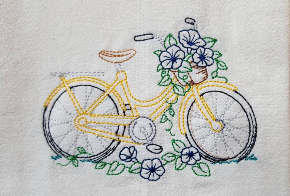 Bikes of Blooms-morning Glories Machine Embroidered Flour Sack | Etsy