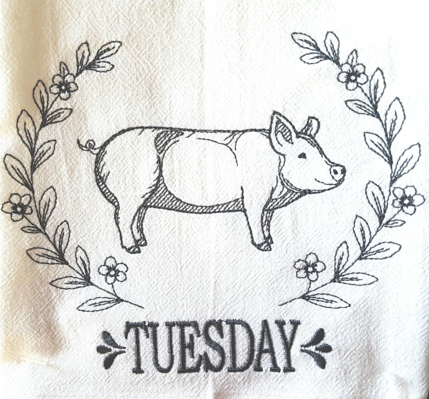 Farmhouse Animals Days of the Week Embroidered Flour Sack Dish | Etsy