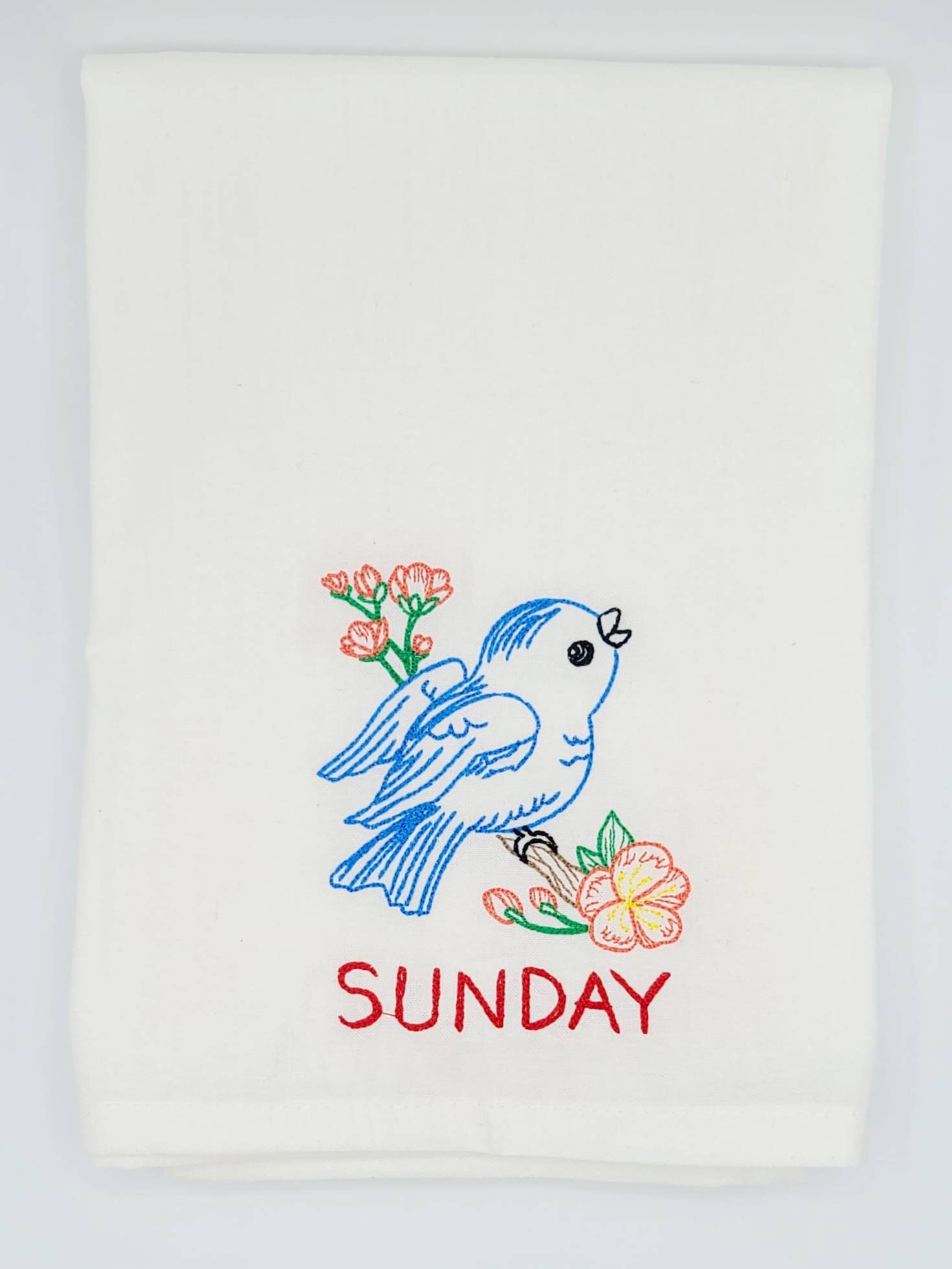 Blue Birds Days of the Week Machine Embroidered Flour Sack Dish Towels ...