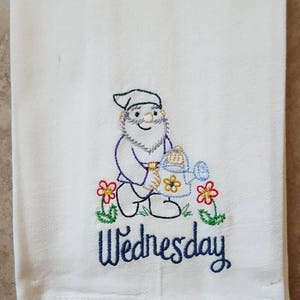 Garden Gnome Days of the Week Machine Embroidered Flour Sack Dish ...