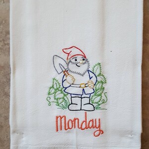 Garden Gnome Days of the Week Machine Embroidered Flour Sack Dish ...