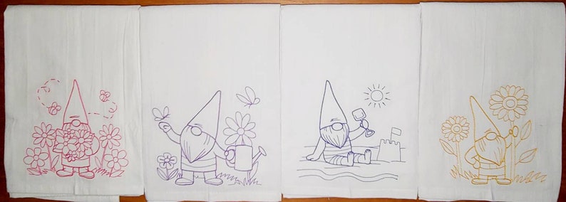 Gnome Through the Seasons Months of the Year Machine Embroidered Flour ...