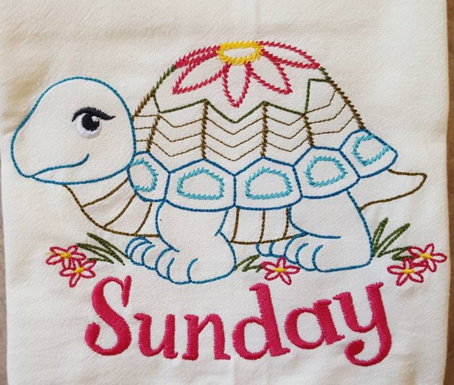 Turtle Days of the Week Machine Embroidered Flour Sack Dish Towels - Etsy