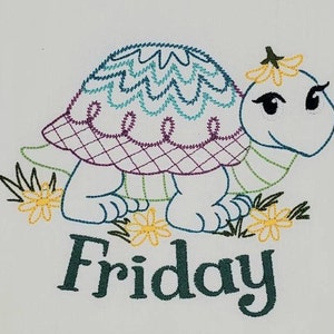 Turtle Days of the Week Machine Embroidered Flour Sack Dish Towels - Etsy