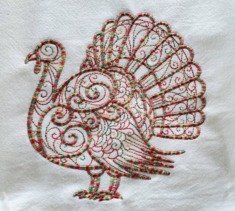 Filigree Turkey Machine Embroidered Flour Sack Dish Towel - Etsy